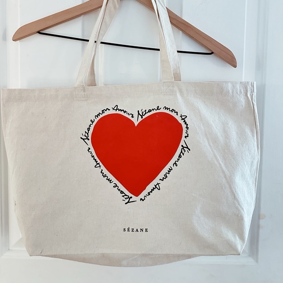 Sezane | Bags | Sezane Tote Bag With Red Heart | Poshmark